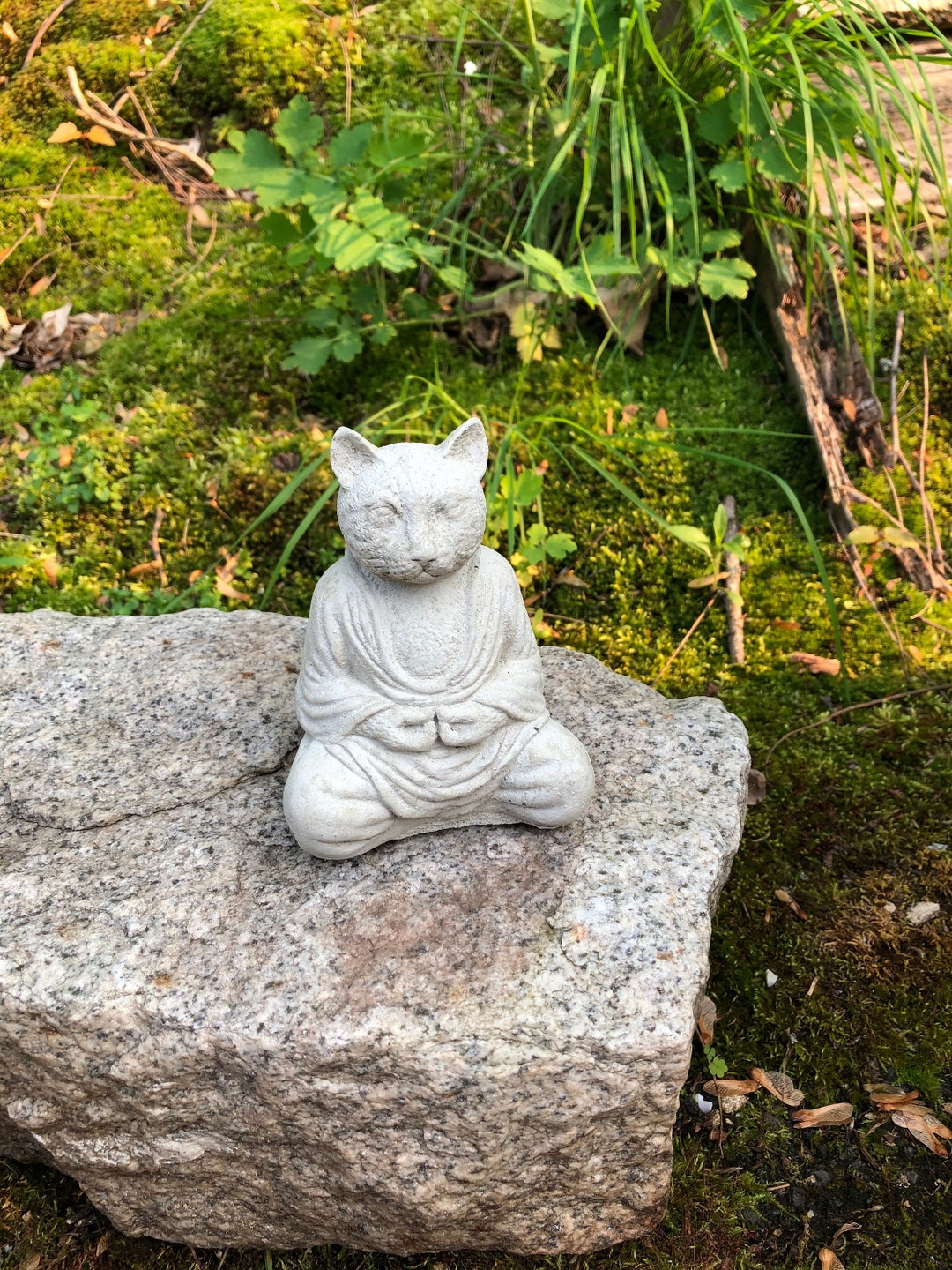 Zen Cat Statue: Cement Meditating Cat - Garden Decor - Etsy