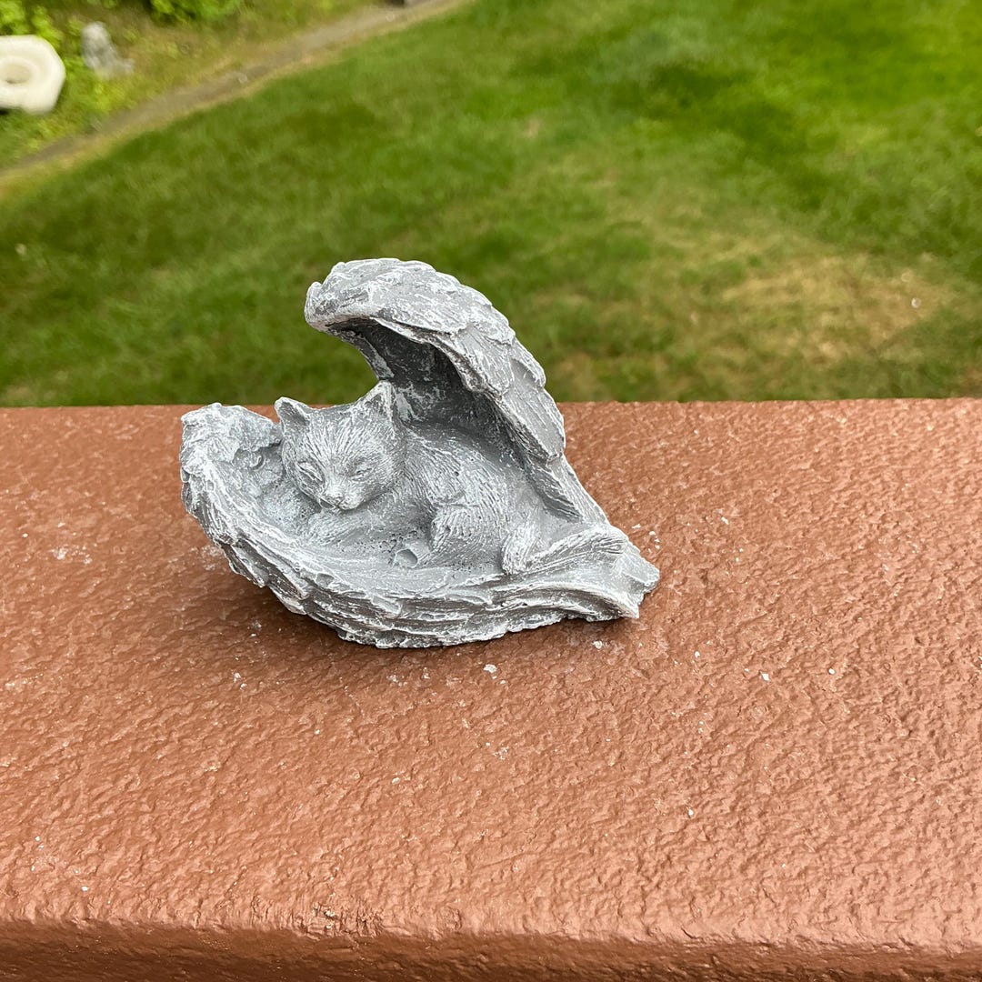 Concrete Angel Cat Statue: Small Memorial Garden Decor - Etsy