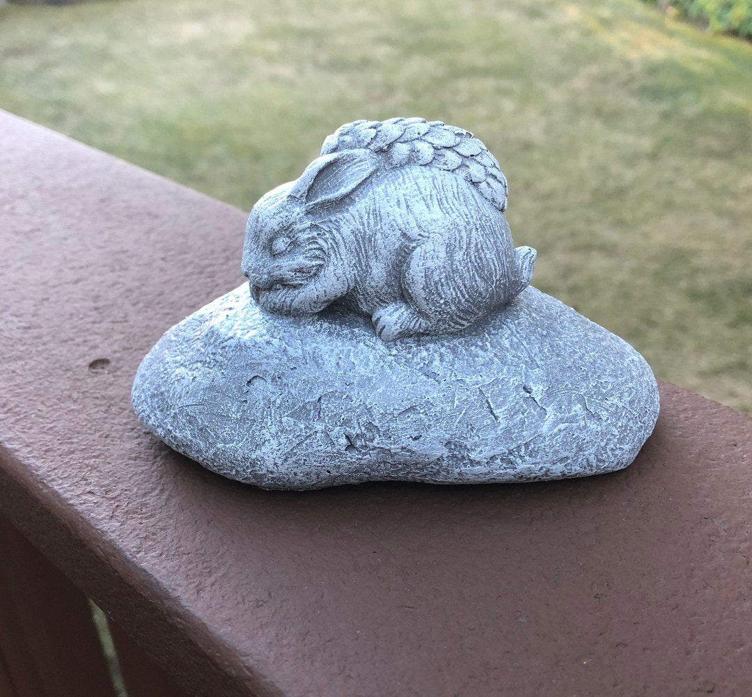 Concrete Rabbit Statue, Cute Cement Bunny Angle Garden Figure, Concrete ...