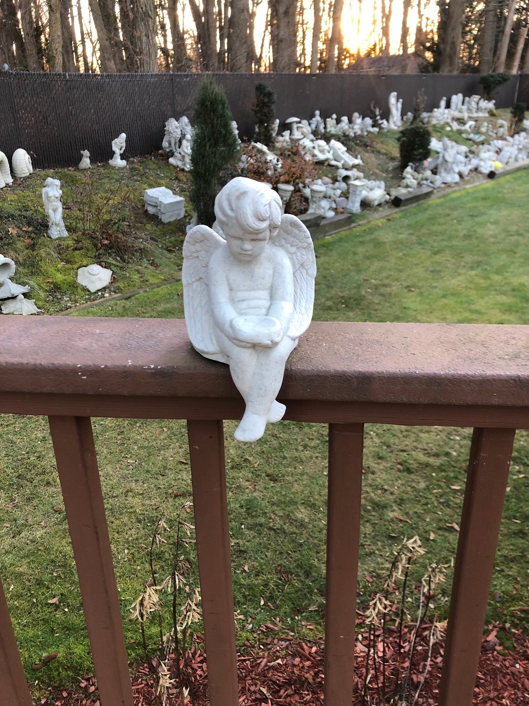 Angel Ledge Sitter, Cherub Garden Statue, Cement Baby Angel Outdoor ...