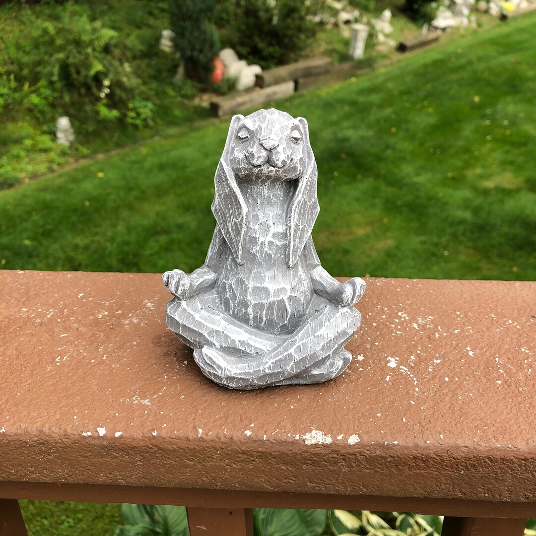 Concrete Zen Rabbit Statue, Cute Cement Bunny Garden Figure, Meditating ...