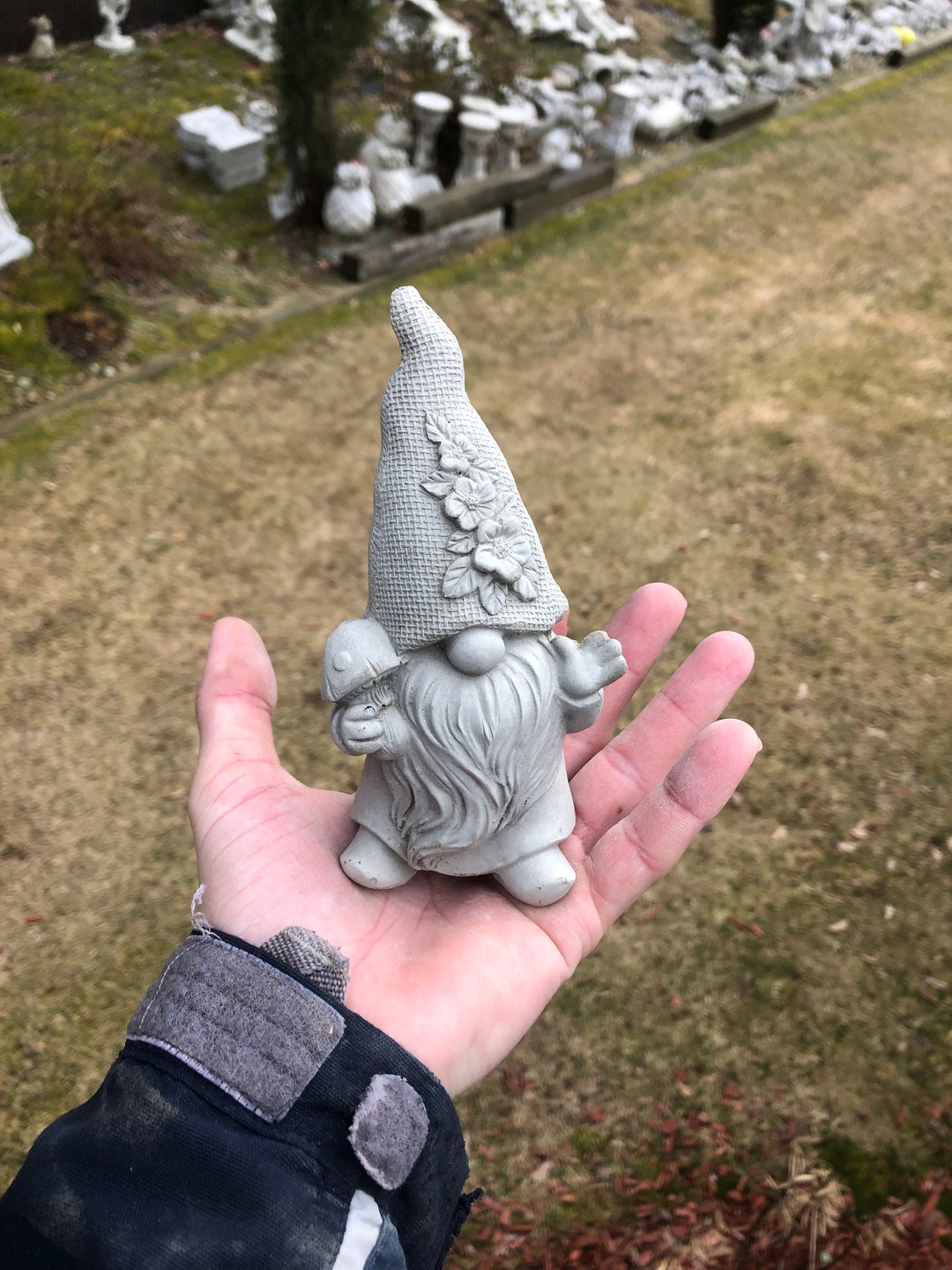 Cement Garden Gnome, Gnome Statue, Concrete Gnome With Mushroom, Garden ...