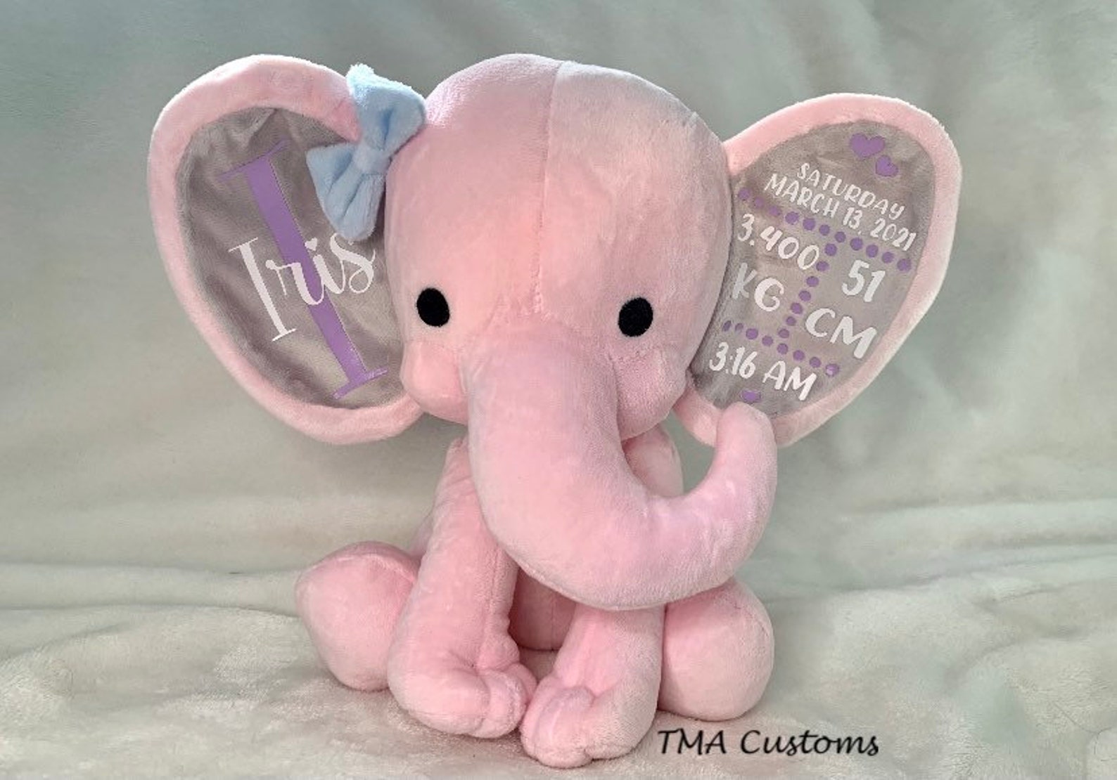 Birth Stat Elephant, Baby Boy Baby Girl Birth Announcement Keepsake ...