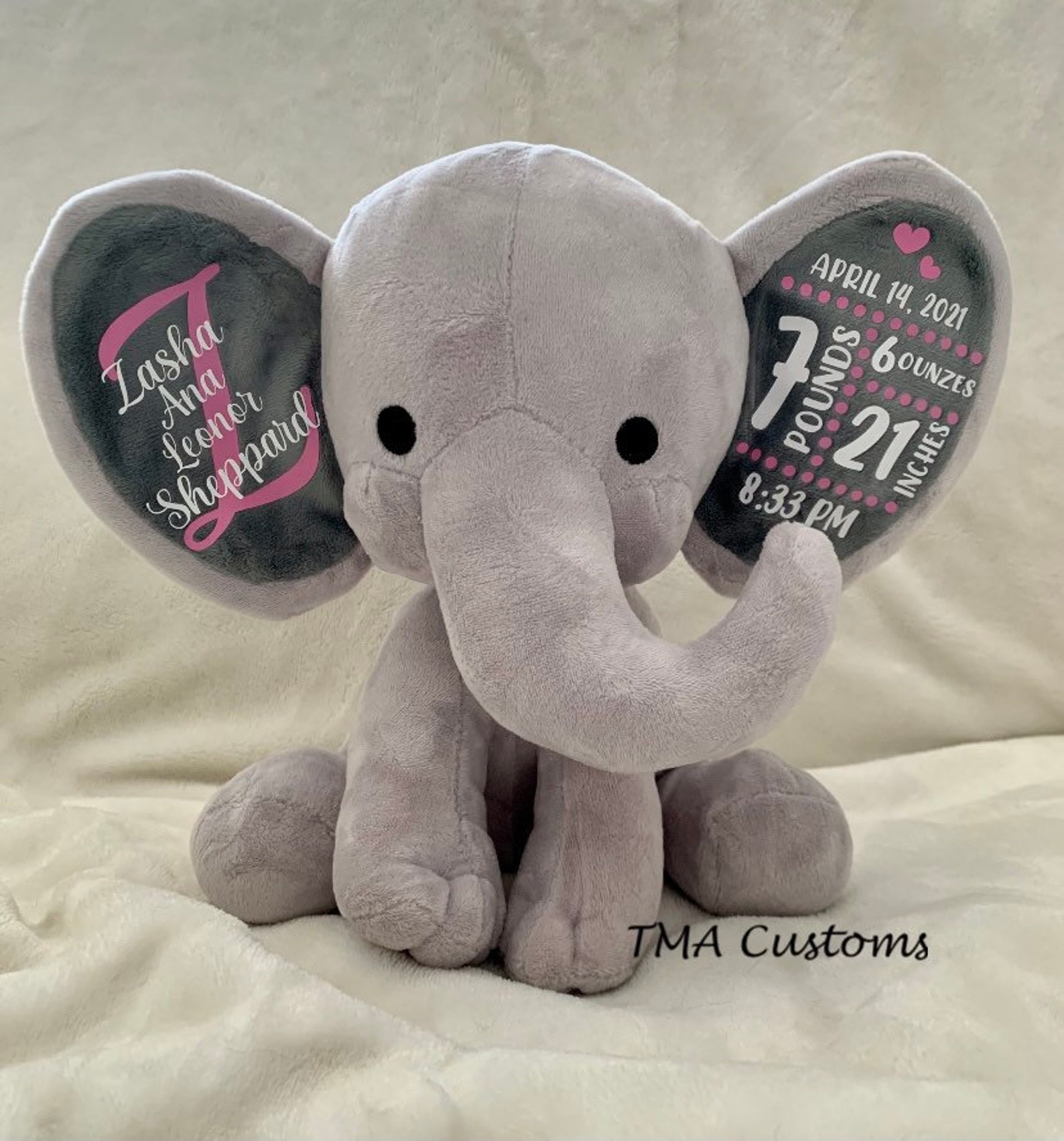 Birth Stat Elephant, Baby Boy Baby Girl Birth Announcement Keepsake ...