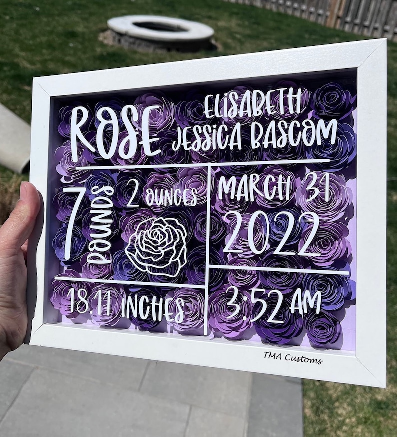 Birth Stat Flower Shadow Box Frame / New Mom Gift/ Birth Stat Gift ...