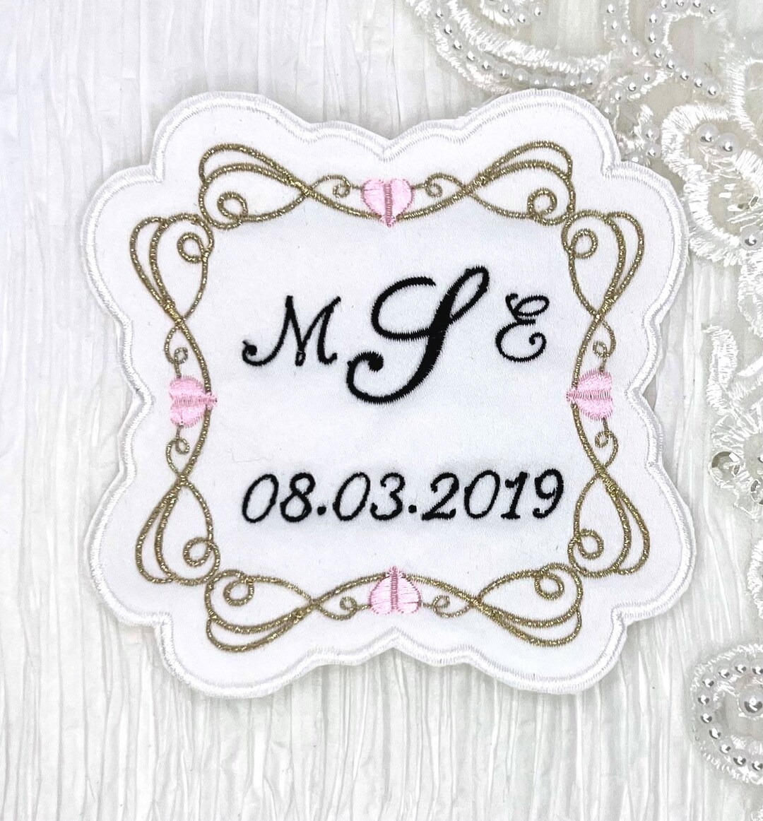 Monogram Bridal Wedding Gown Label, Hearts and Filagree Border - Etsy