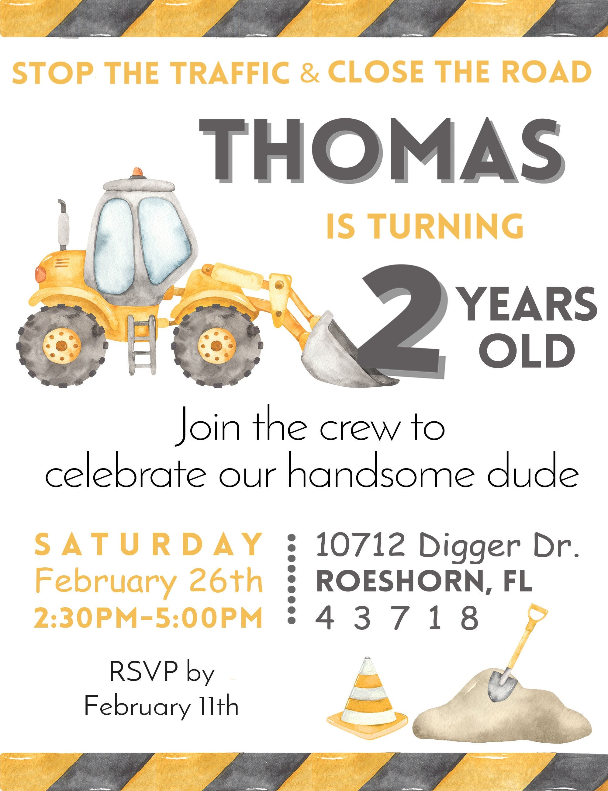 Construction Birthday Party Invitation, Birthday Party Invite ...