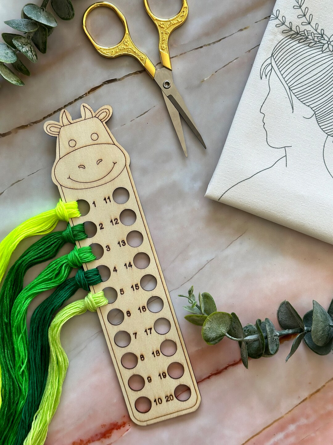 Happy Cow Floss Organizer 20 Floss Capacity Plywood Embroidery Cross ...