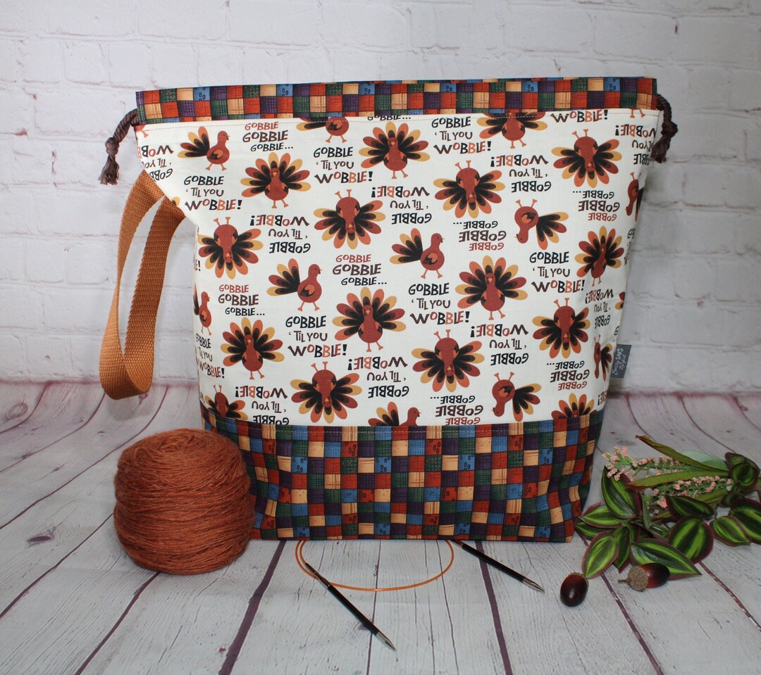 Gobble Wobble Turkeys, Knitting Project Bag, XL, Large and Medium ...