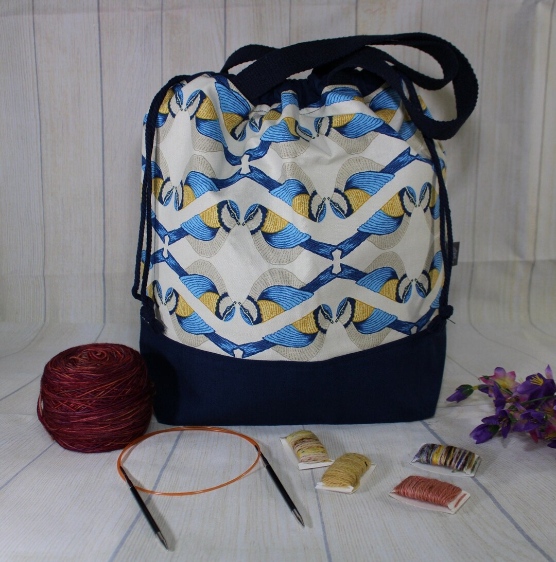 Blue Kissing Birds Tote Project Bag Knitting Tote Bag XL Large Project ...