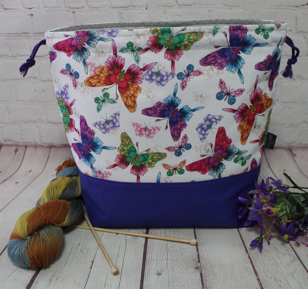 Purple Butterflies, Knitting Project Bag, XL, Large, Medium, Small ...