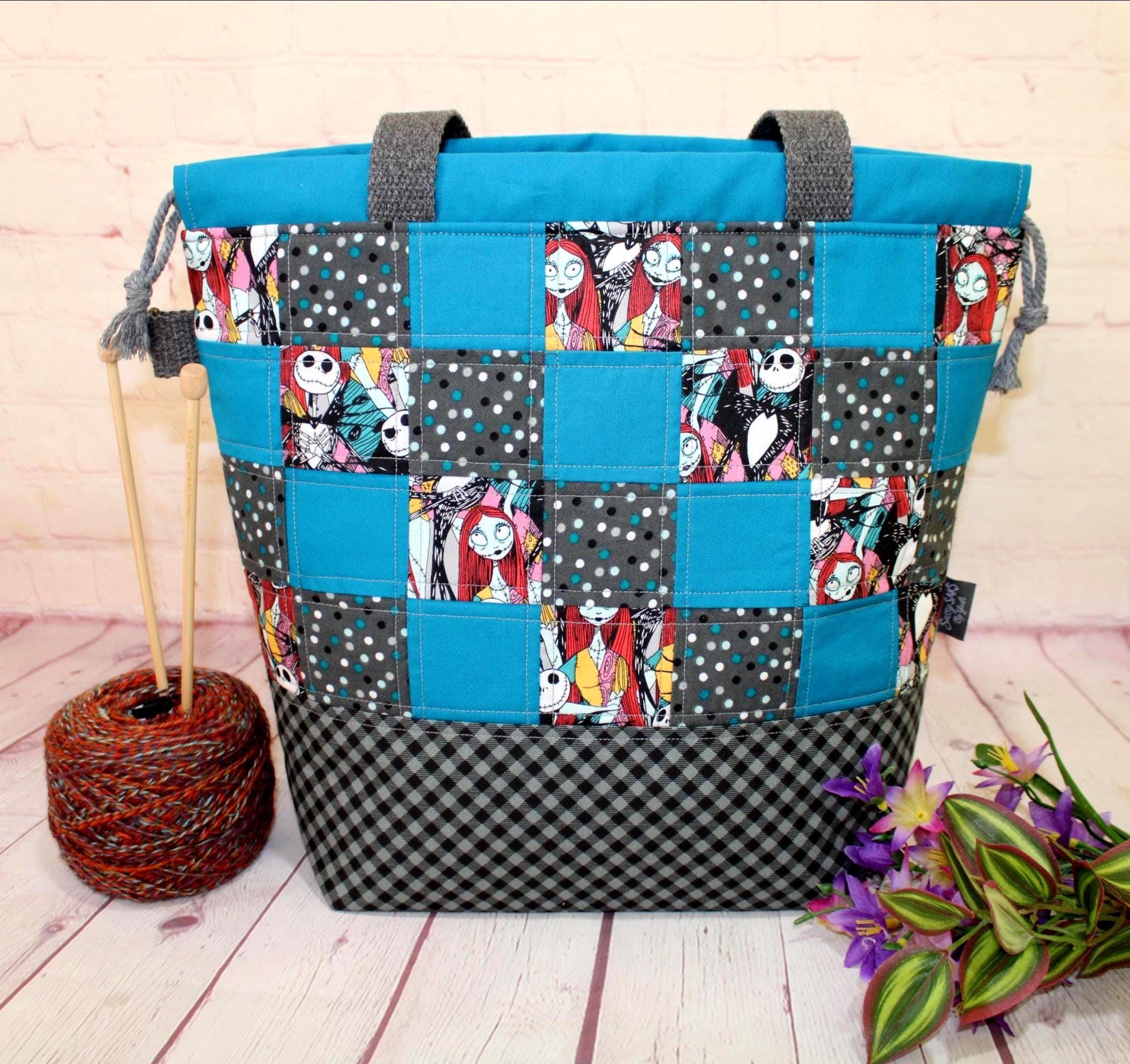 Jack and Sally Large Patchwork Tote Project Bag Knitting Project Bag ...