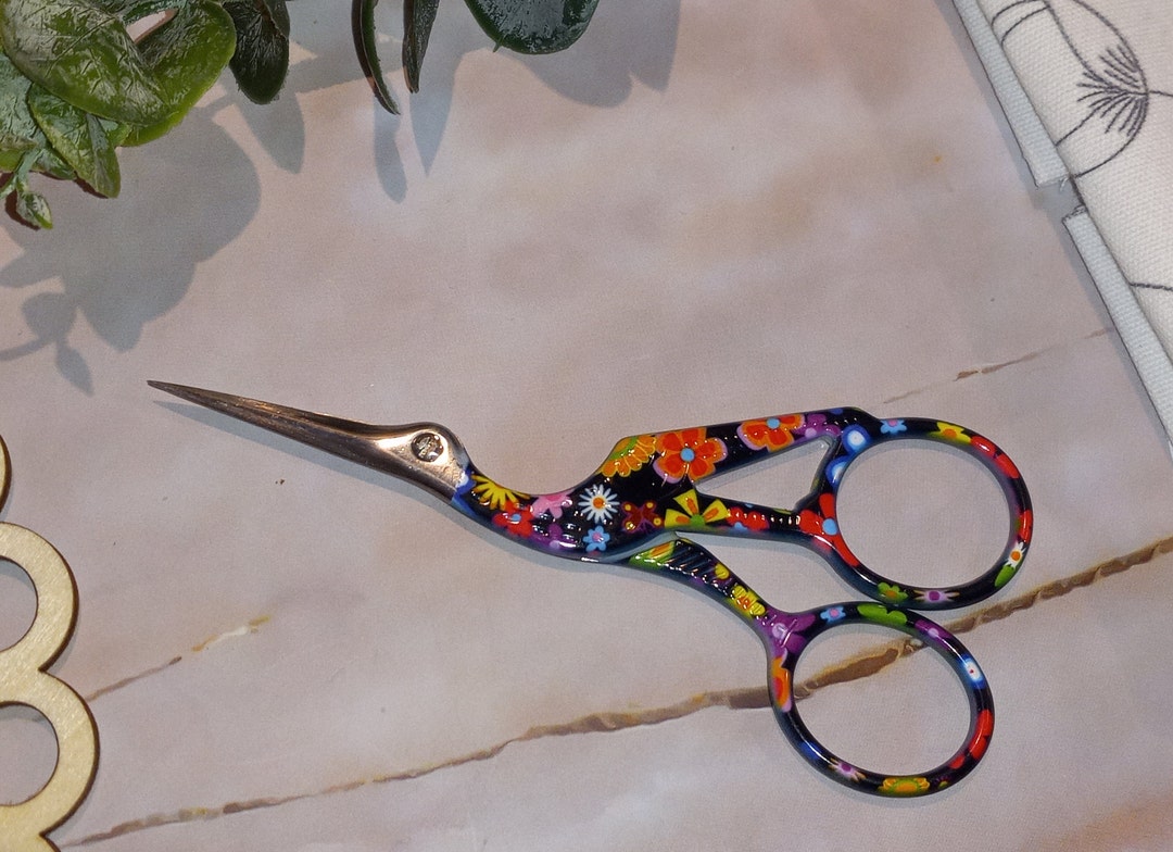 Floral Stork Small Scissors Embroidery Scissors 4.5" Craft Scissors Thread Snips Crochet ...