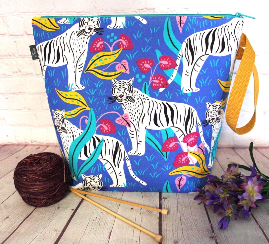 Electric Jungle Tiger Zipper Project Bag XL Large Project Bag Knitting ...