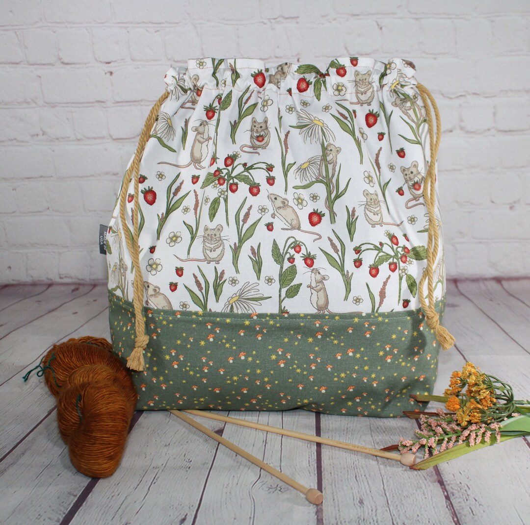 Hungry Mice, Project Bag, Knitting, Crochet, Cross Stitch Drawstring ...