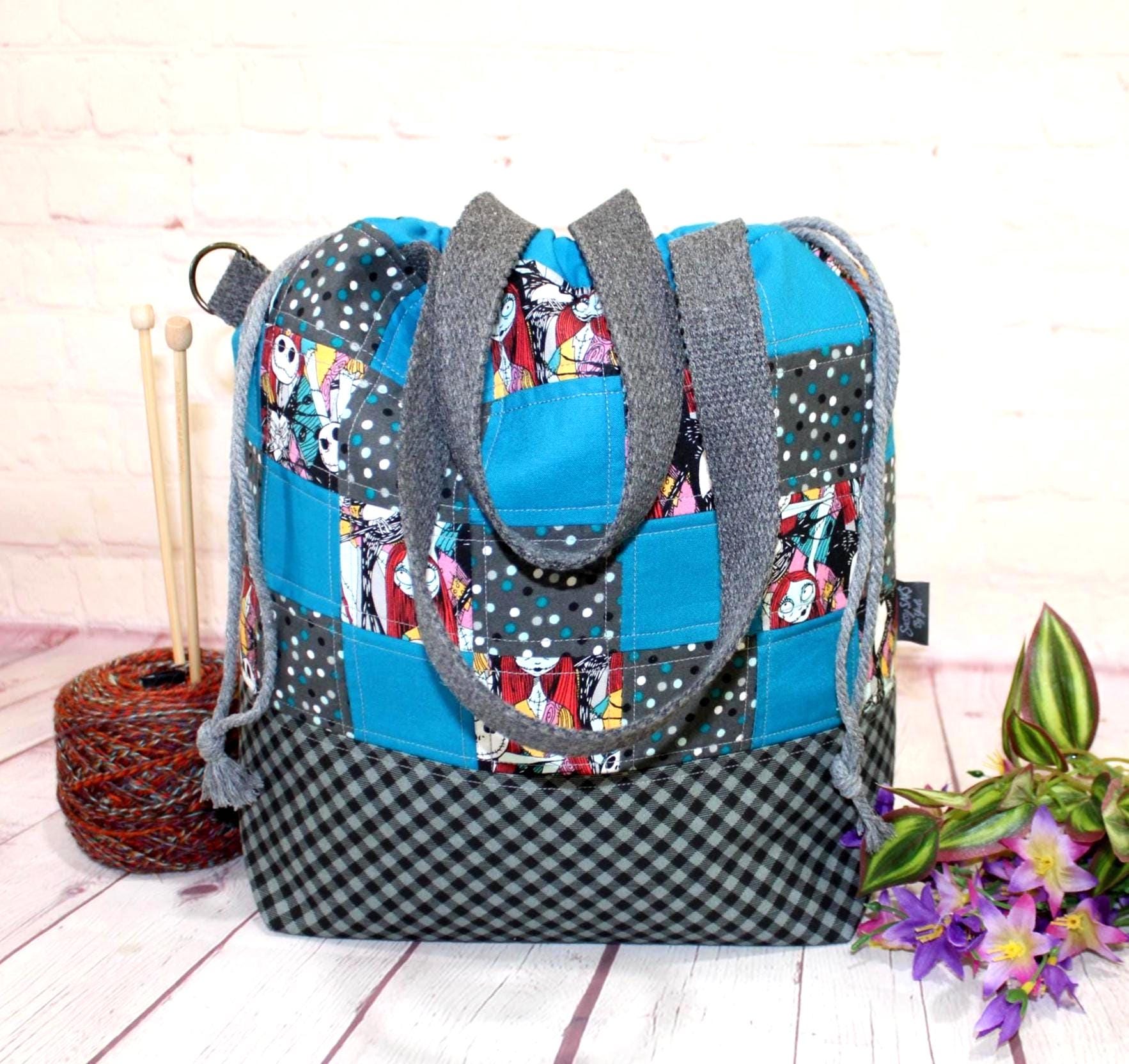 Jack and Sally Large Patchwork Tote Project Bag Knitting Project Bag ...