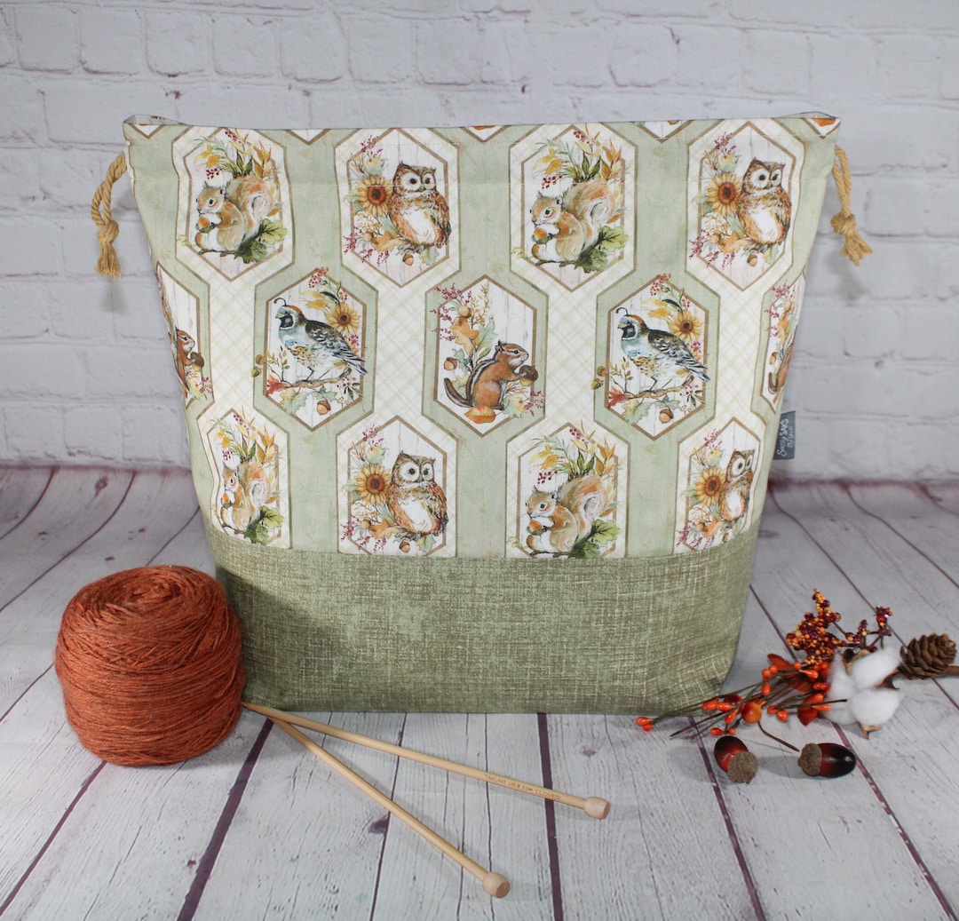 Animal Collage Drawstring Project Bag XL Large Knitting Project Bag ...