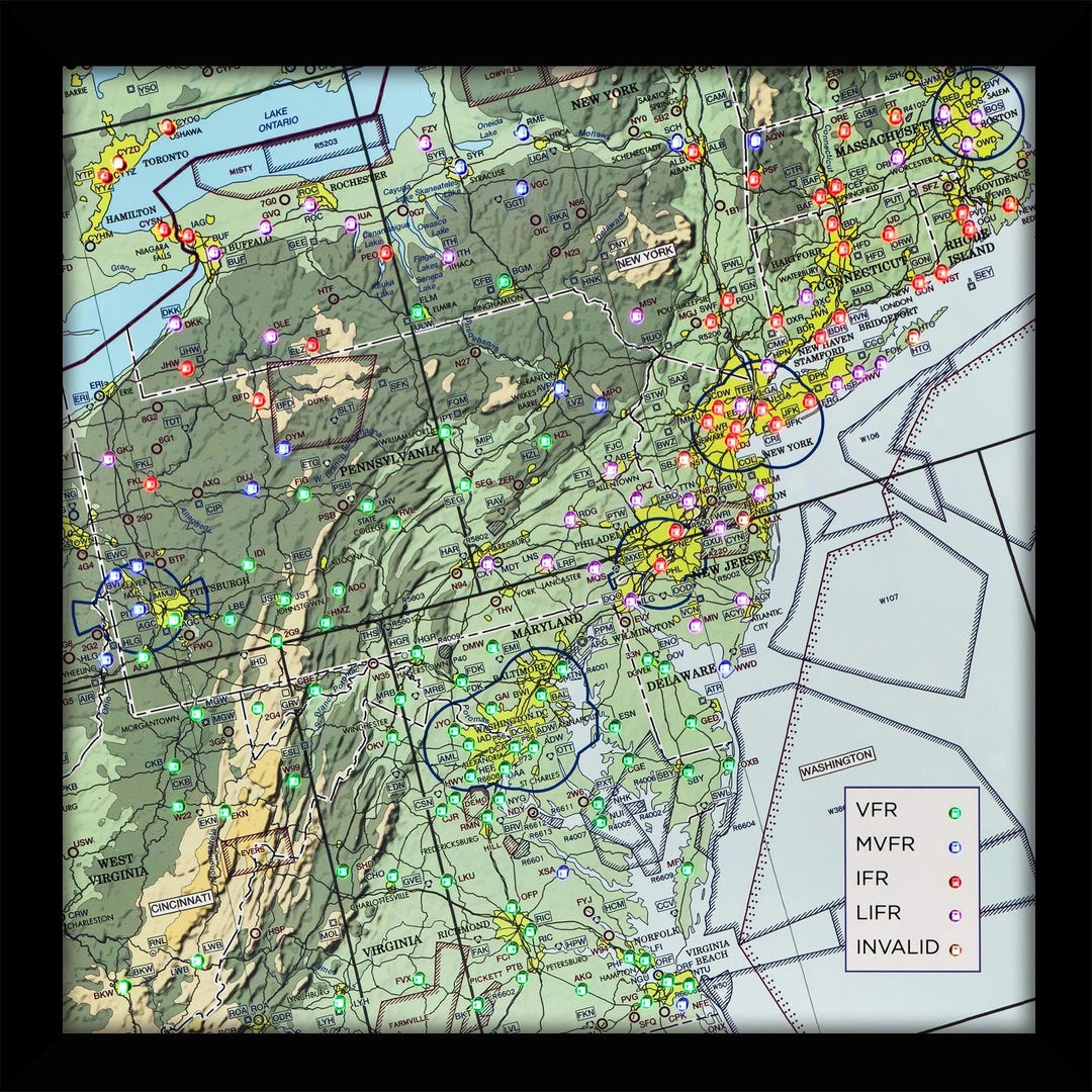 North East METAR Map Small With 163 Leds (NY, DE, Ri, Ma, Pa, Md, Nj ...