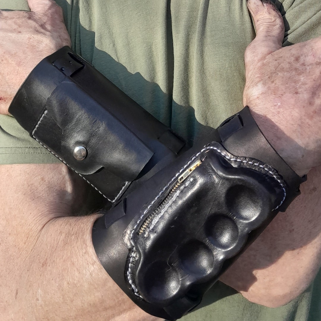 Leather Forearm / Wrist Cuff, With Pockets, One Card or Knuckles. 6 ...