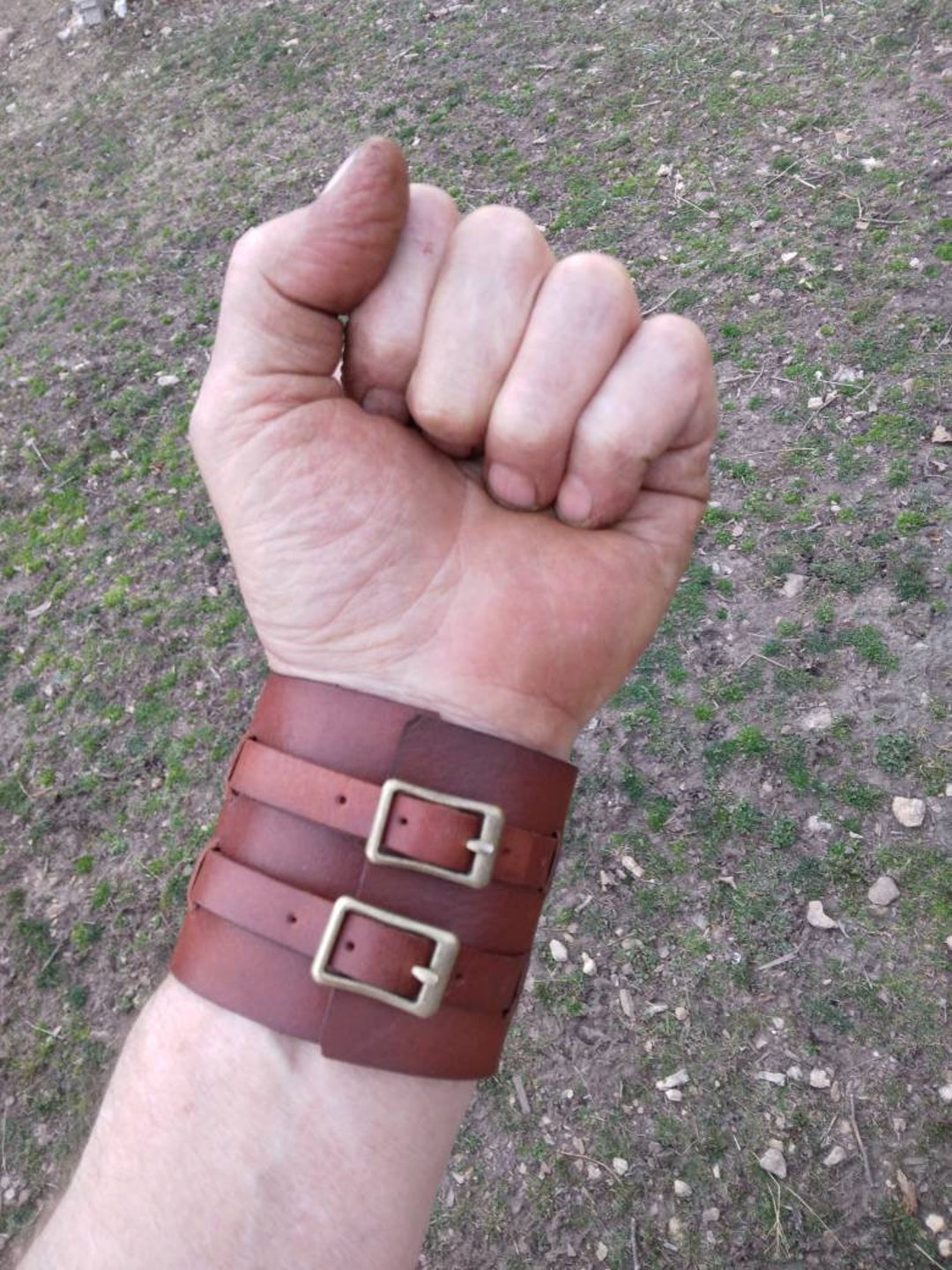Pair (×2) Leather Blacksmith Wrist Cuff / Brace. Large Size 8" Average ...