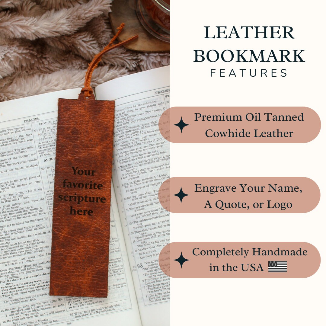 USA HANDMADE Personalized Leather Bookmark - Custom Name Bookmark ...
