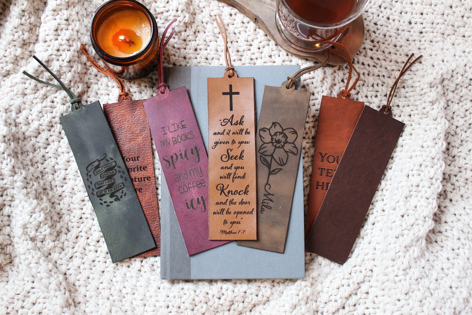 USA HANDMADE Personalized Leather Bookmark - Custom Name Bookmark ...