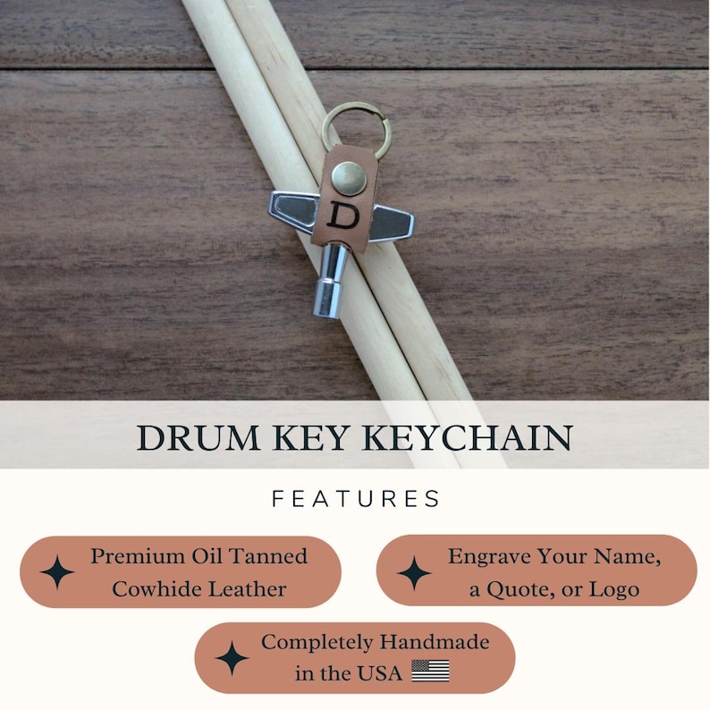 USA HANDMADE Personalized Leather Drum Key Keychain - Drum Key Holder ...