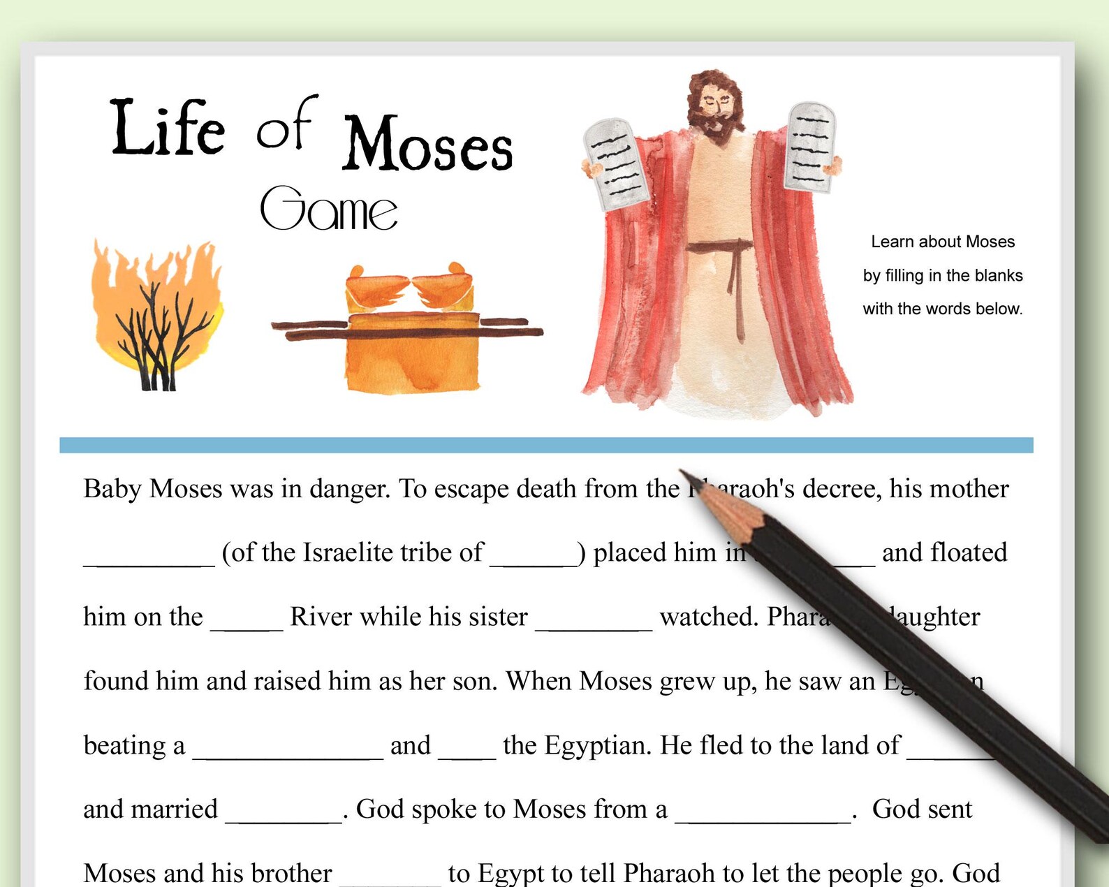 Life of Moses Game Cute Original Watercolor Print Sunday School Home ...