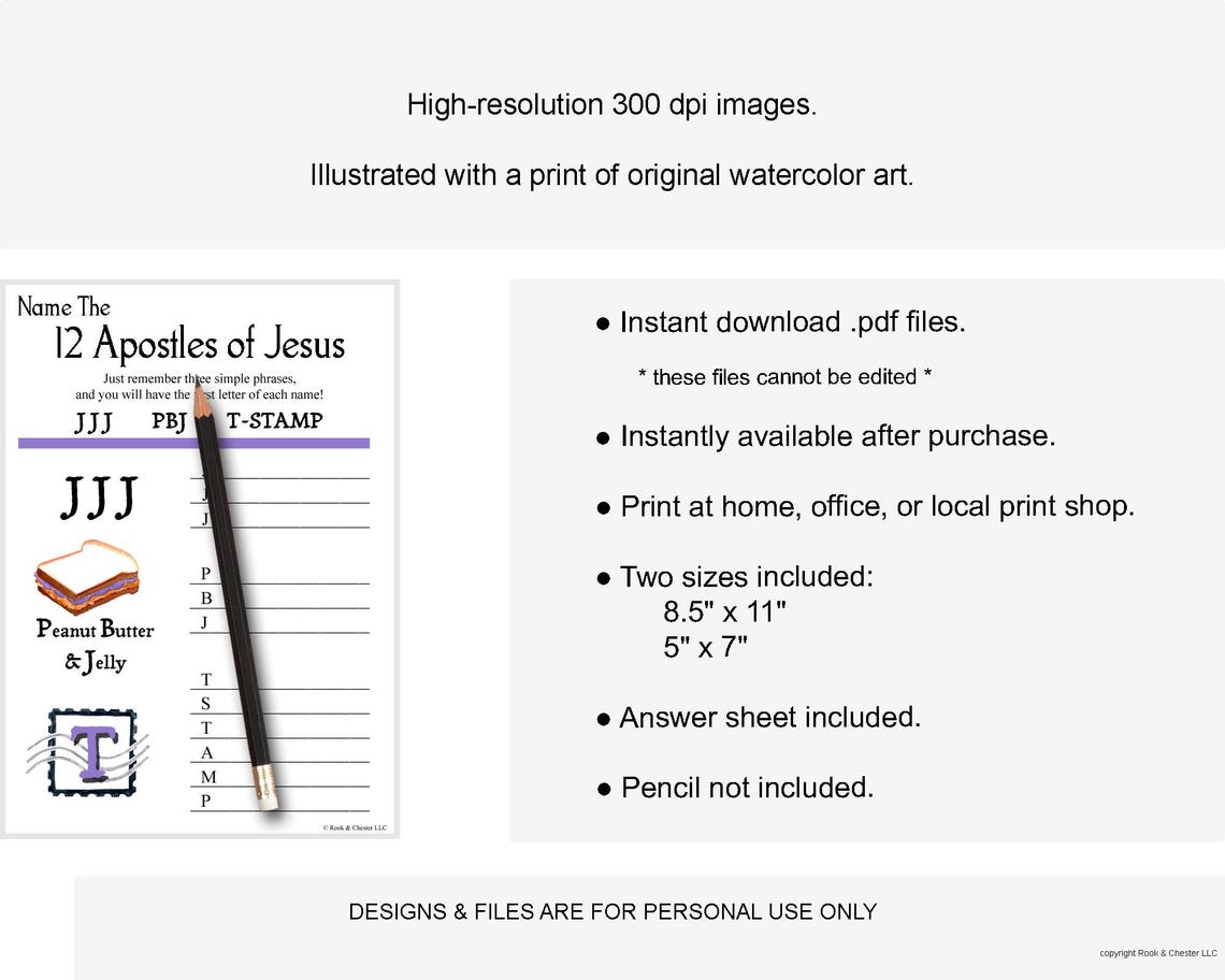 12 Apostles of Jesus Game - Cute Original Watercolor Art Print - Sunday ...