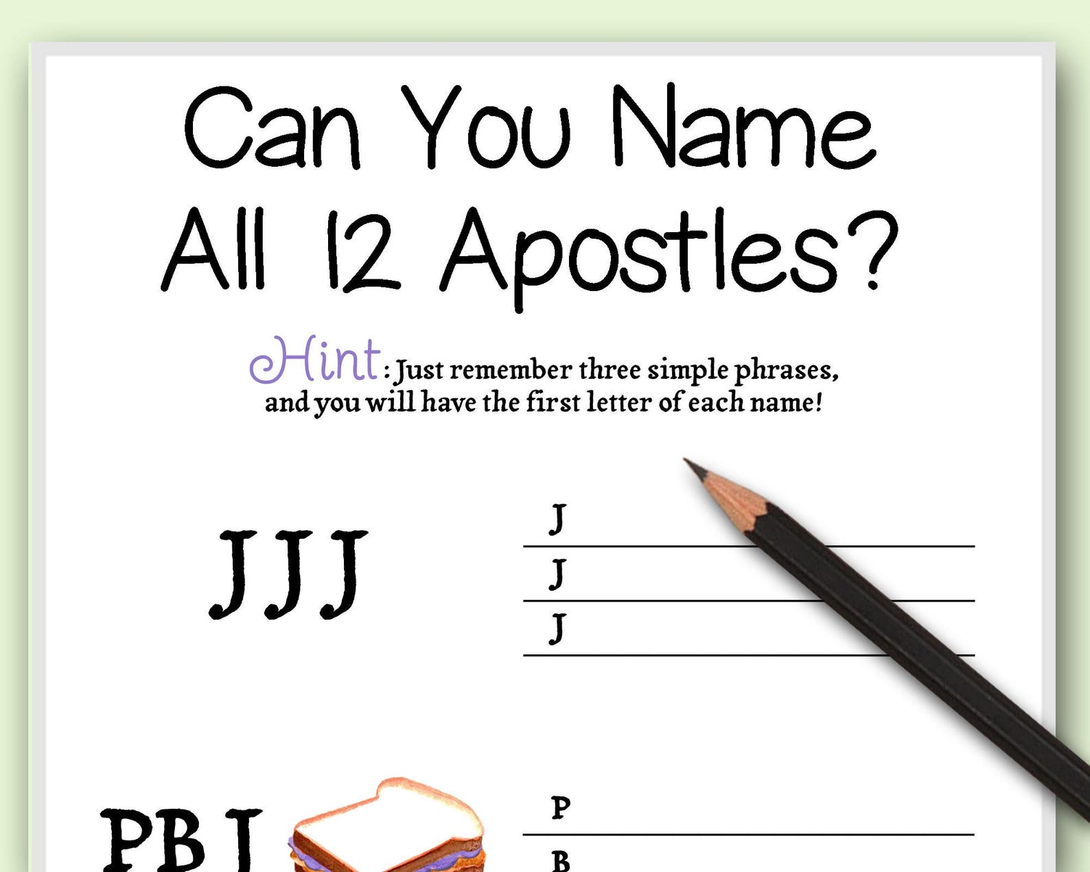 Names of the 12 Apostles of Jesus Game – Instant Digital Download - Etsy
