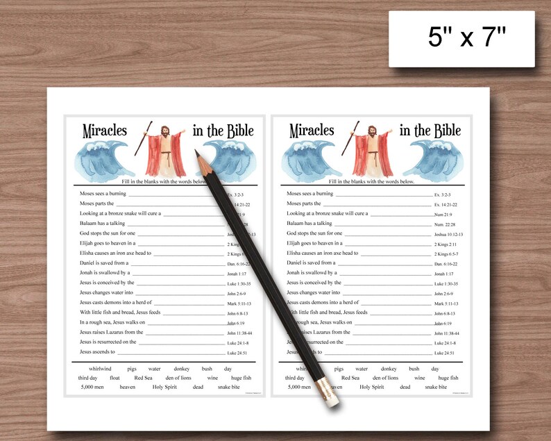 Bible Miracles Game - Cute Original Watercolor Print - Sunday School ...