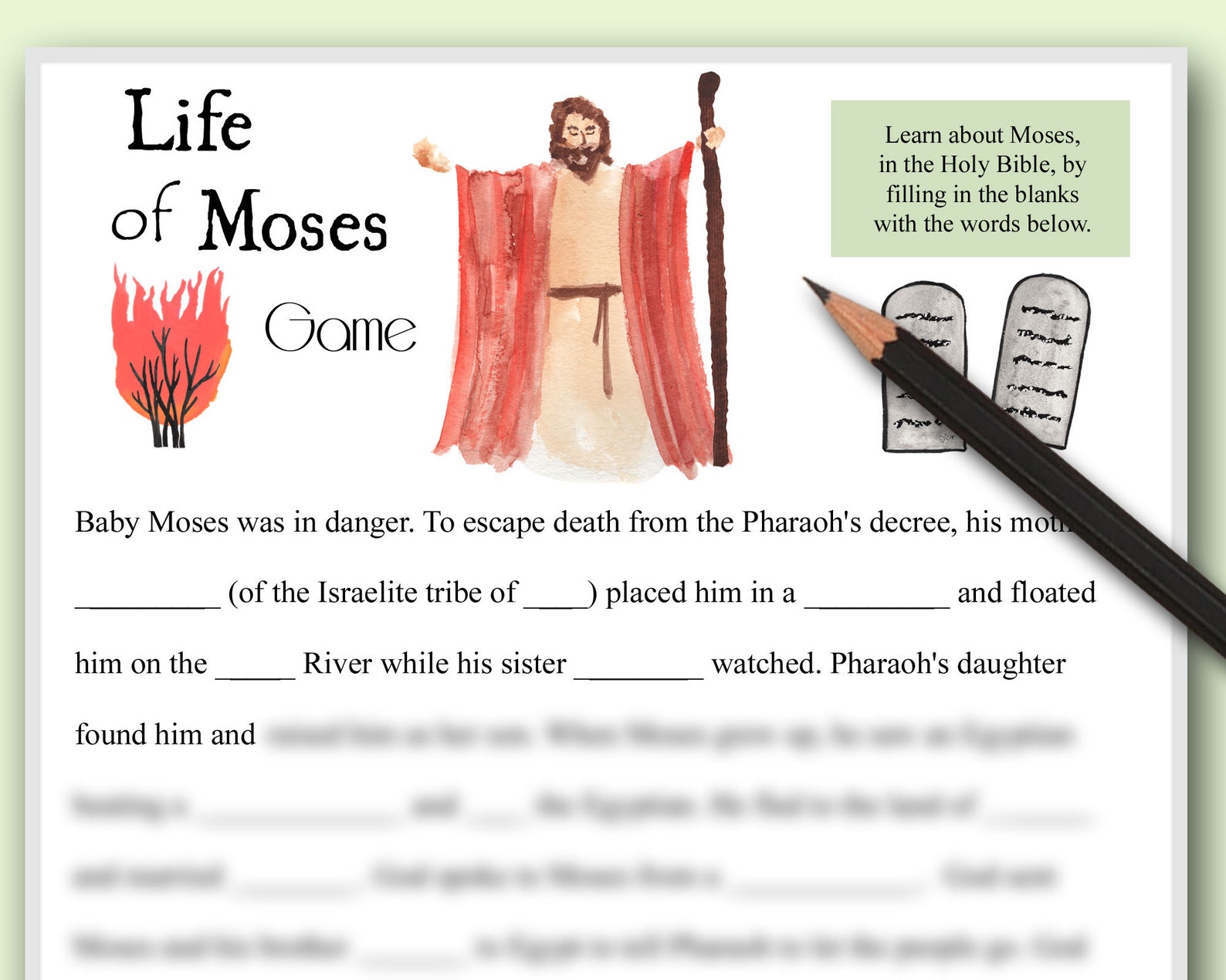 Life of Moses Game Cute Original Watercolor Print Sunday School Home ...