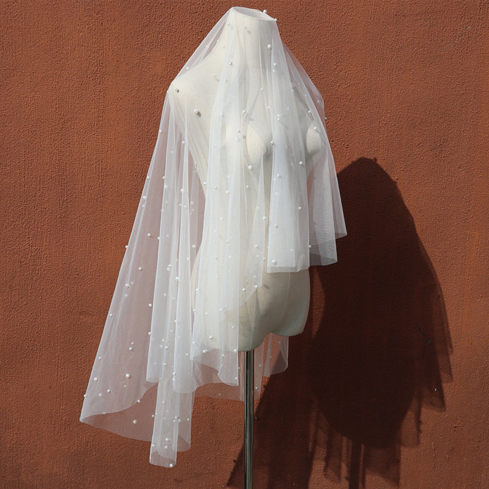 Soft Wedding Veil With Pearls, Long and Short Length,cathedral Veil ...