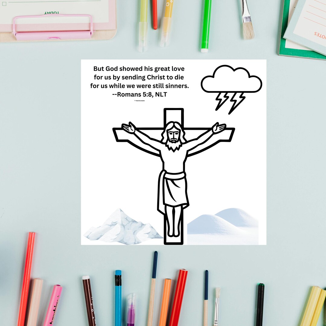 Romans 5:8 Bible Verse Coloring Page Jesus on Cross Worksheet Christian ...