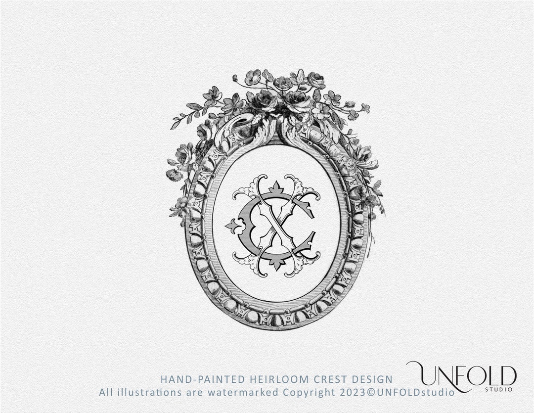 Rounded Rose Crest, Monogram Logo for Wedding Design and Branding ...