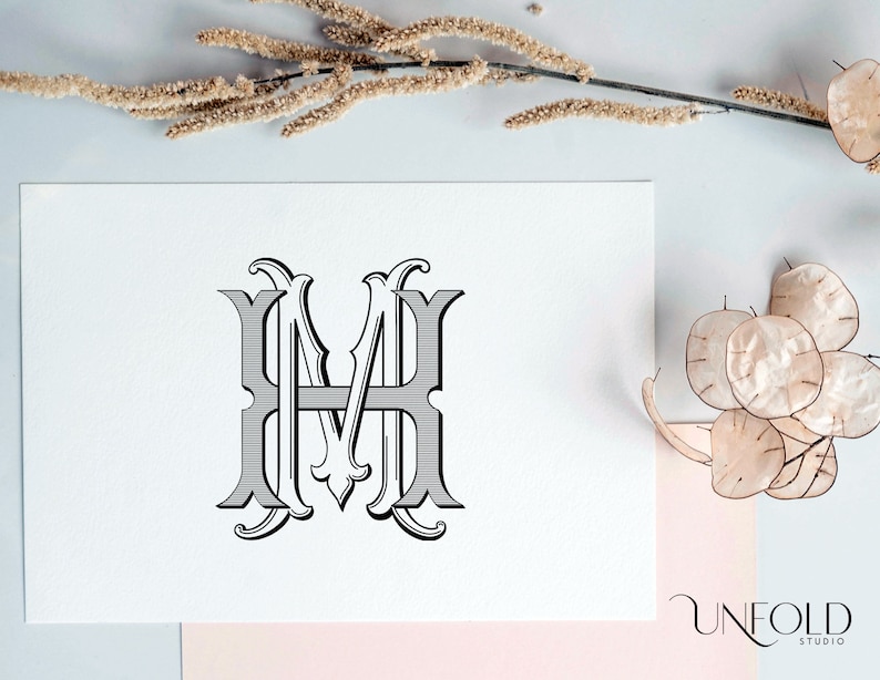 HM or MH Name Initials, Classic Monograms, Wedding Monogram, Couple's ...