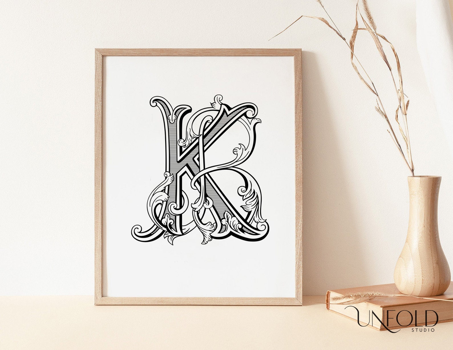 KB Name Initials Vintage Monograms wedding monogram | Etsy