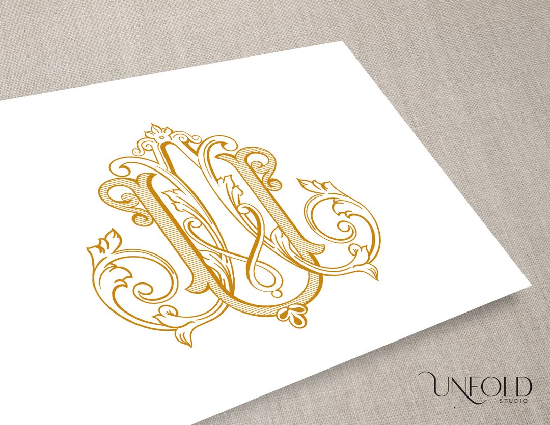 A and U Vintage Styled Interlocking Monograms, Wedding Monogram ...