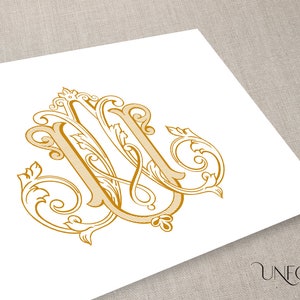 A and U Vintage Styled Interlocking Monograms, Wedding Monogram ...
