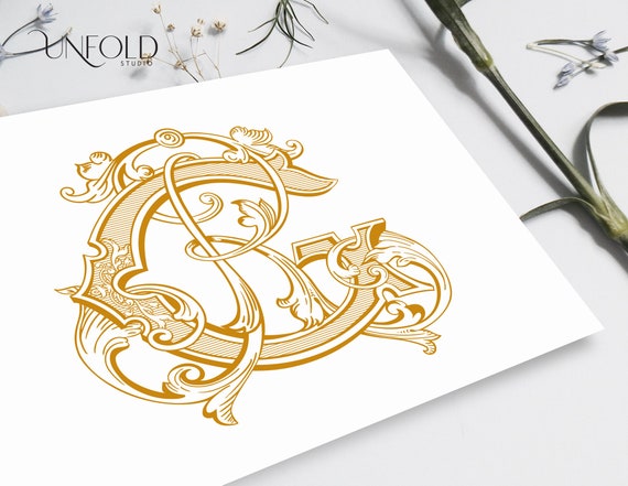 Handpainted Interwoven Vintage Monograms Wedding Monogram | Etsy