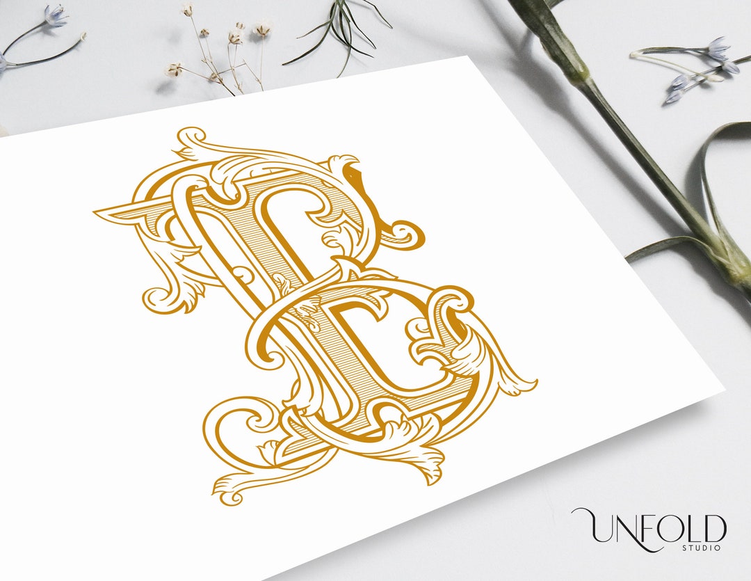 B, E Digital Vintage Monograms, Wedding Monogram, Duogram, Digital ...