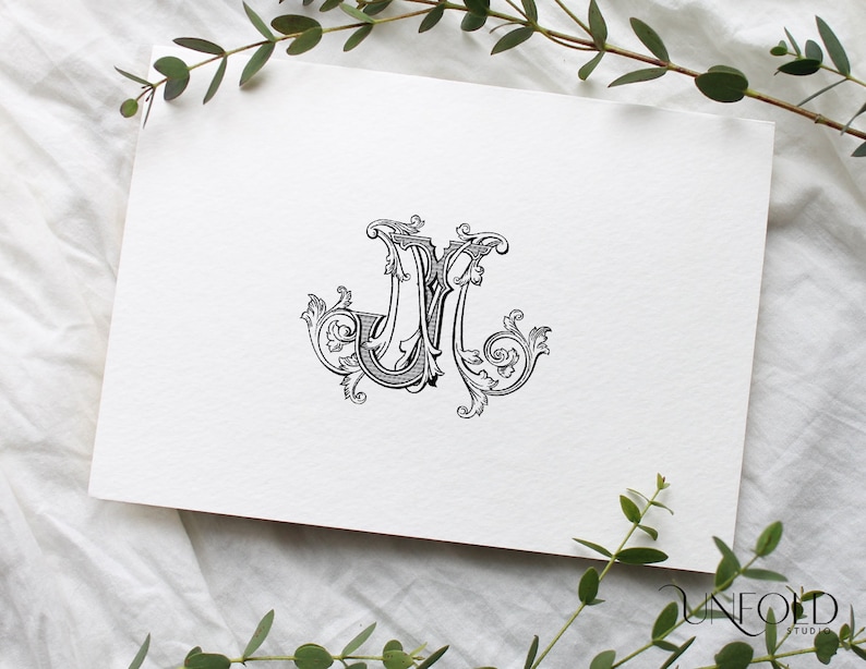 M & J Vintage Monograms, Wedding Monogram, Digital Download, Interwoven Letters, Instant ...