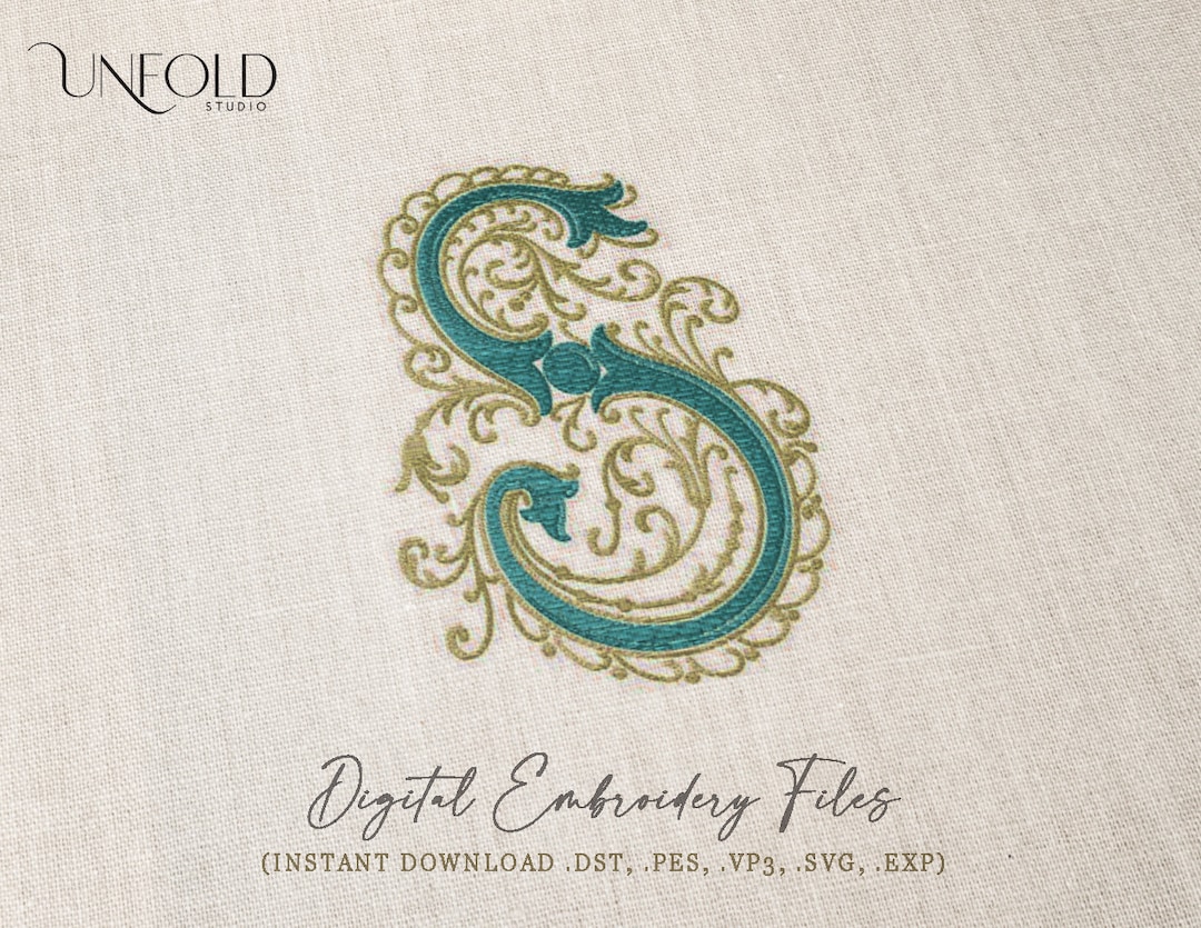 S Monogram Embroidery Files With Flourish Swirl Decoration in 3", 4 ...