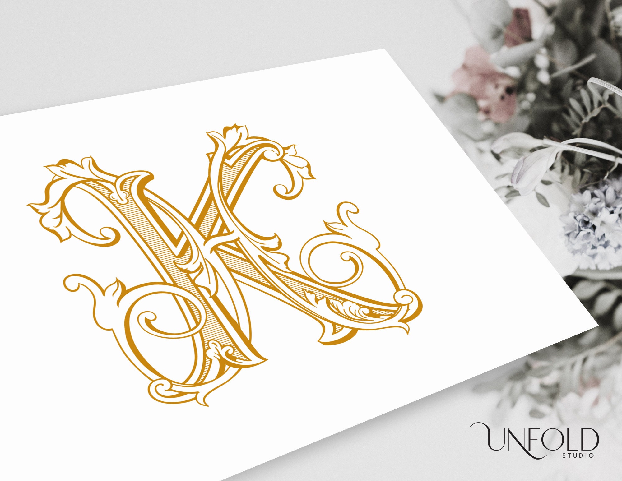 Initiales de nom, monogrammes vintage, monogramme de mariage, duogram ...