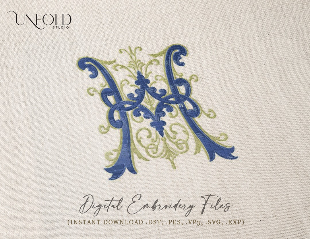 H Monogram Embroidery Files With Flourish Swirl Decoration in 3", 4 ...