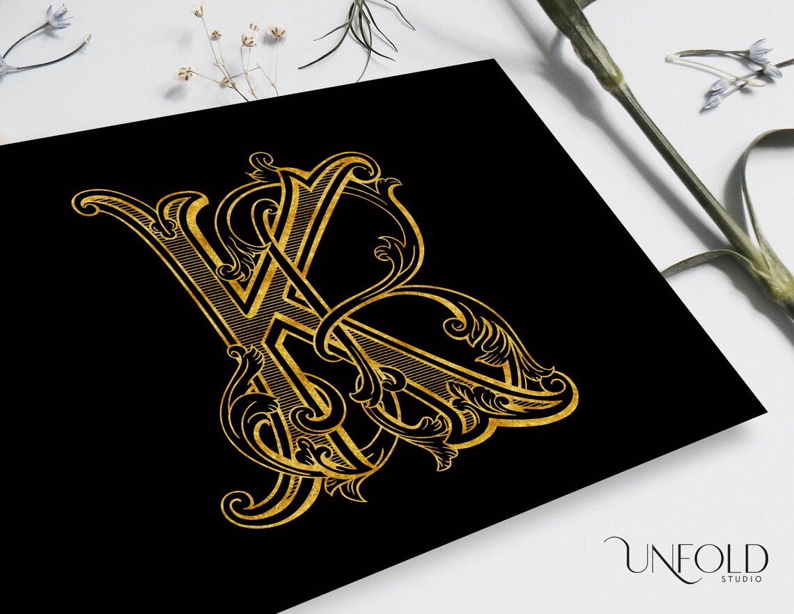 KB Name Initials Vintage Monograms Wedding Monogram - Etsy UK