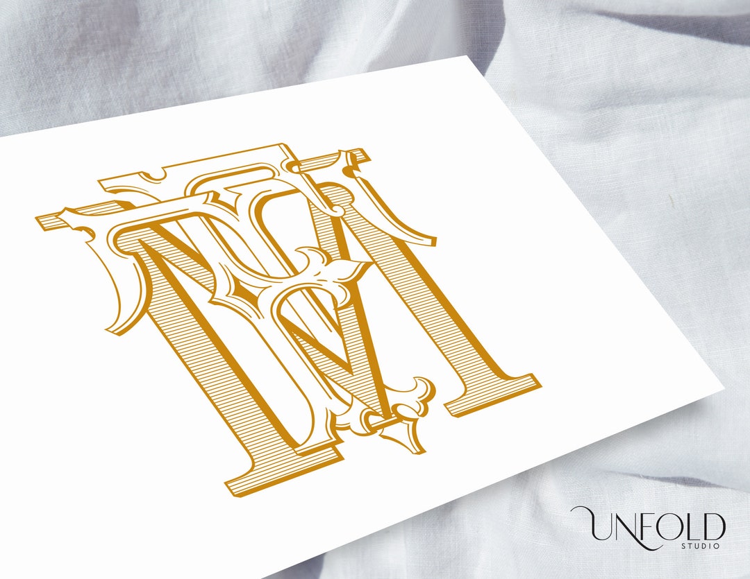 F, M, T Hand-painted Interwoven Classic Monogram, Wedding Monogram ...