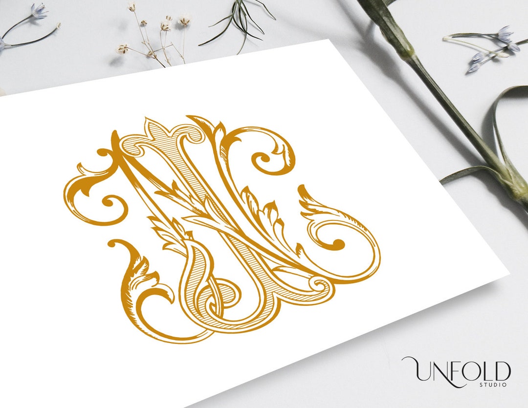 N & J Hand-painted Interwoven Vintage Monograms, Wedding Monogram ...