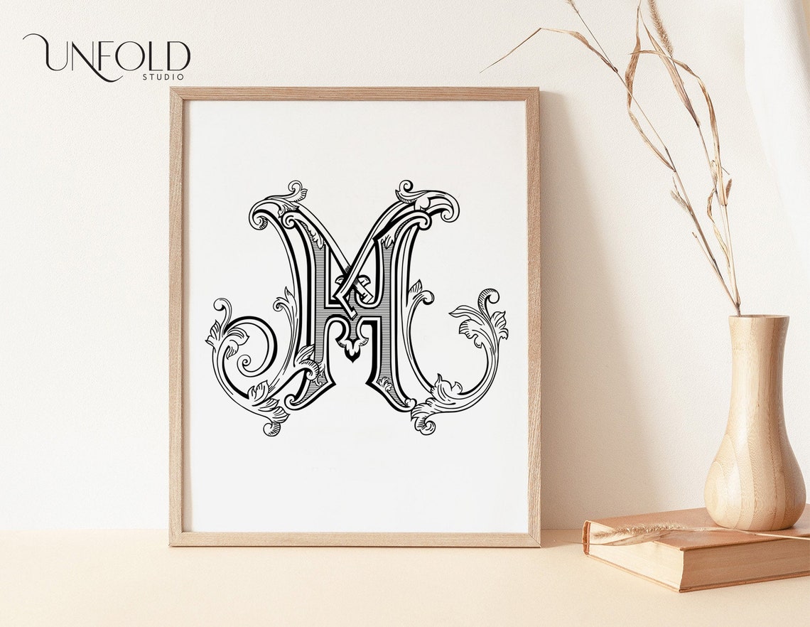 Vintage Interlocking Monograms Wedding Monogram Digital | Etsy