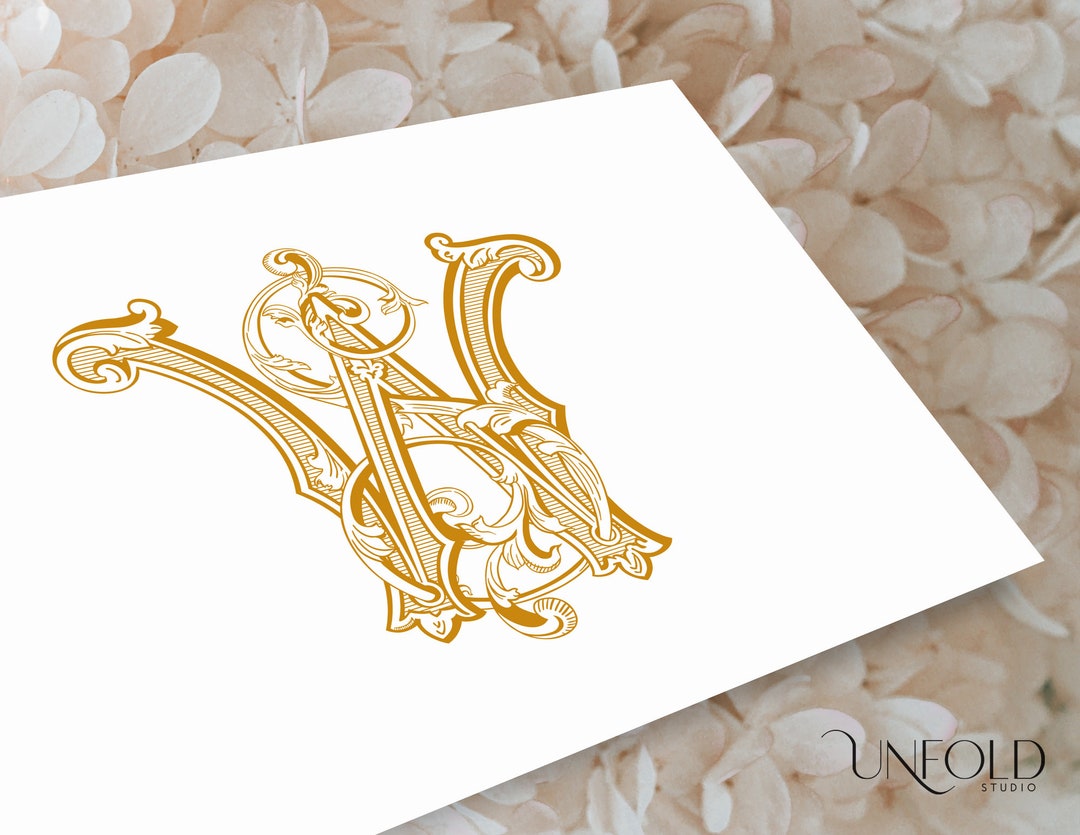 W & S Hand-painted Interwoven Vintage Monograms, Wedding Monogram ...